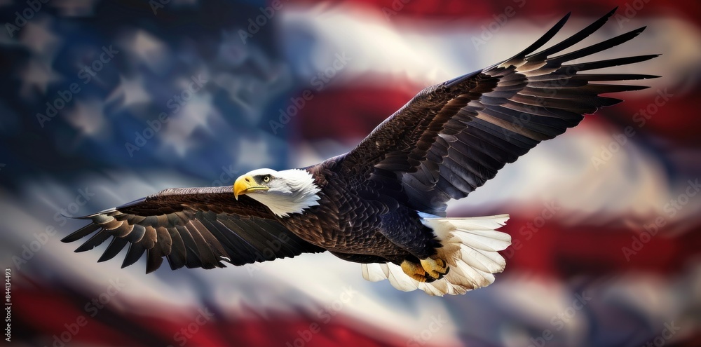 A bald eagle flying over the american flag, photo realistic, high ...