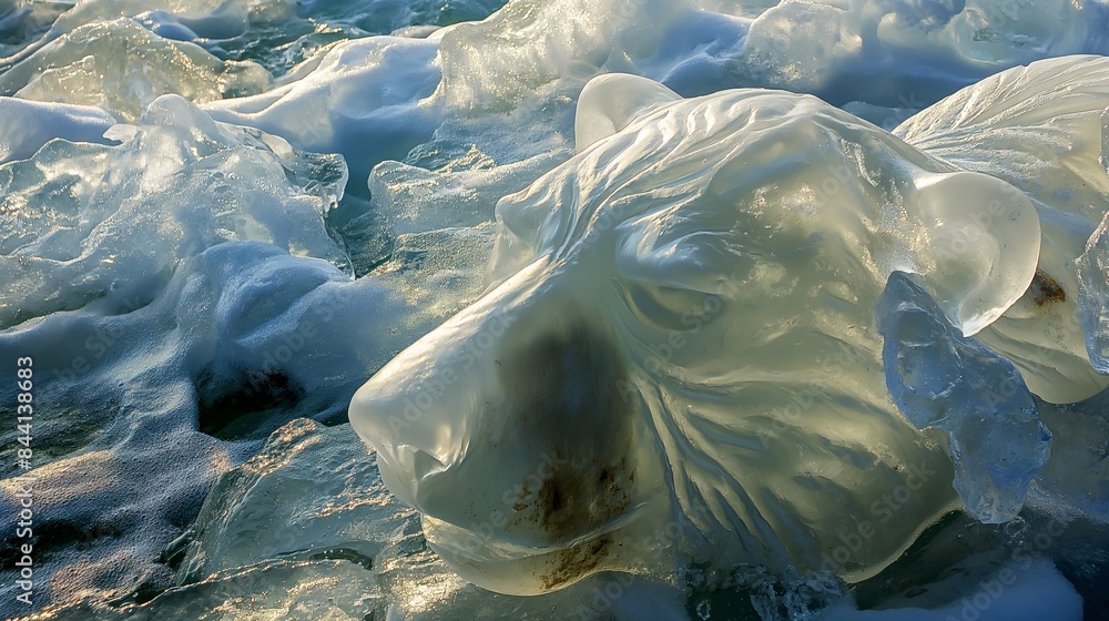 Drowning ice sculpture: An ice sculpture of an animal (such as a polar ...