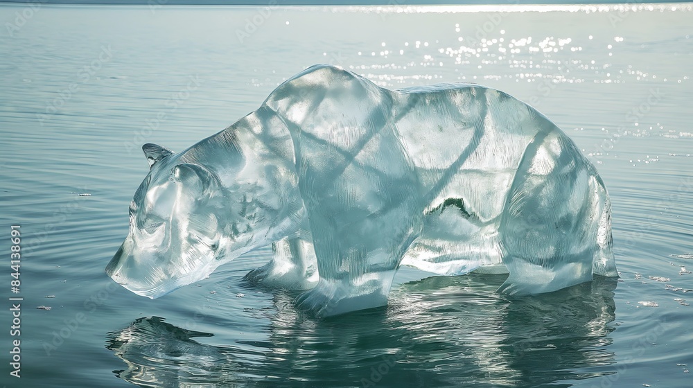 Drowning ice sculpture: An ice sculpture of an animal (such as a polar ...