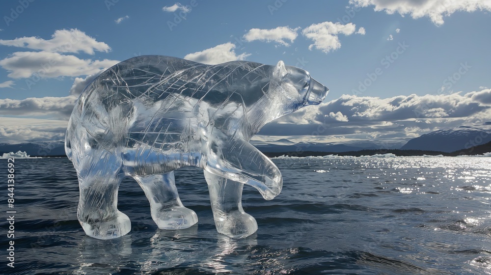 Drowning ice sculpture: An ice sculpture of an animal (such as a polar ...