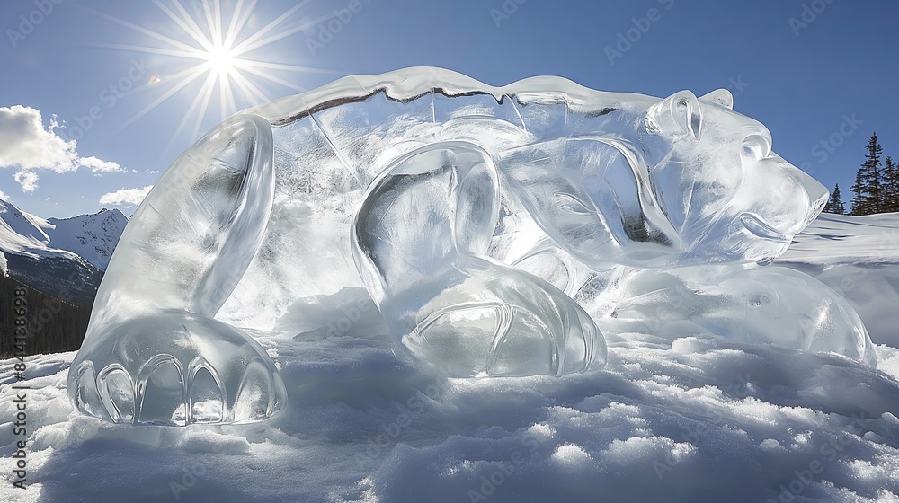 Drowning ice sculpture: An ice sculpture of an animal (such as a polar ...