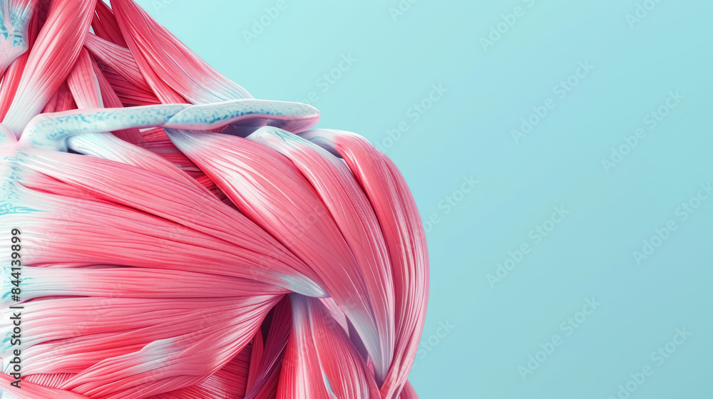 shoulder muscles anatomy 3d ultra hd hyper-realistic on ethereal blue ...