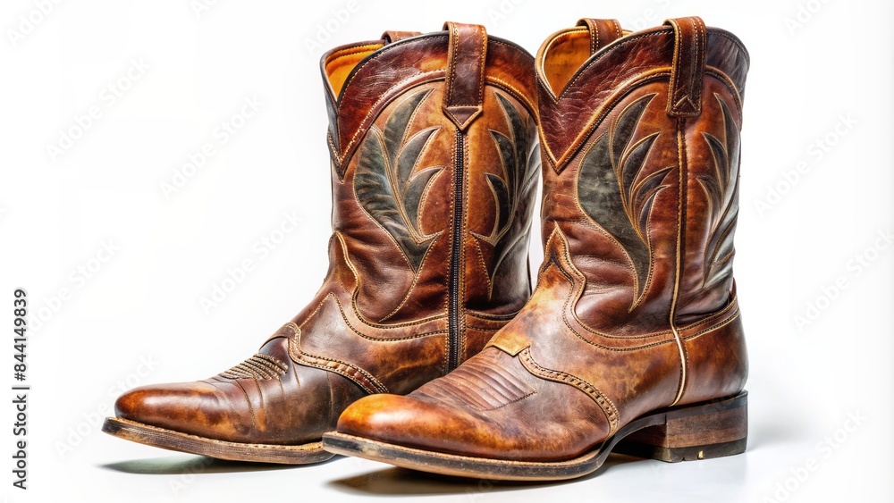 Fotografía Vintage worn cowboy boots with scratches, scuffs, and faded ...