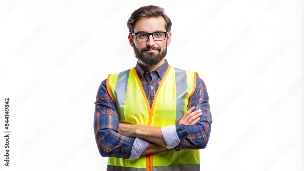 Isolated confident pose of safety vest with crossed arms on transparent ...