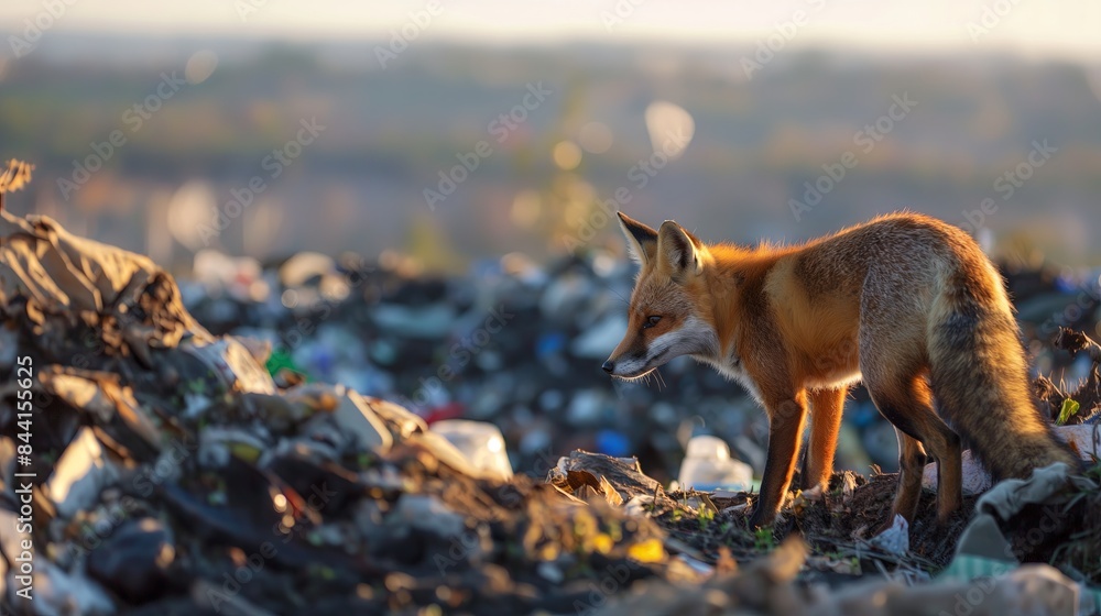 Animal in a landfill: Photo of an animal rummaging through a pile of ...