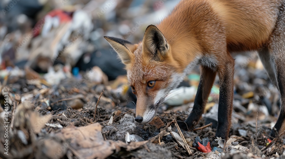 Animal in a landfill: Photo of an animal rummaging through a pile of ...