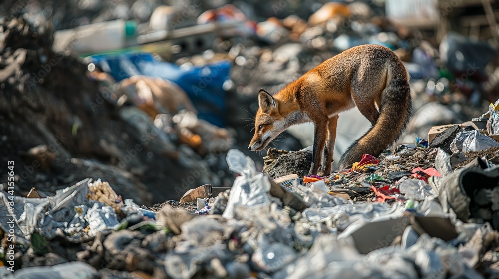 Animal in a landfill: Photo of an animal rummaging through a pile of ...