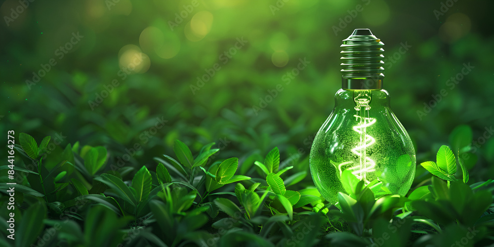 ภาพประกอบสต็อก Concept of green energy in the context of the light bulb ...