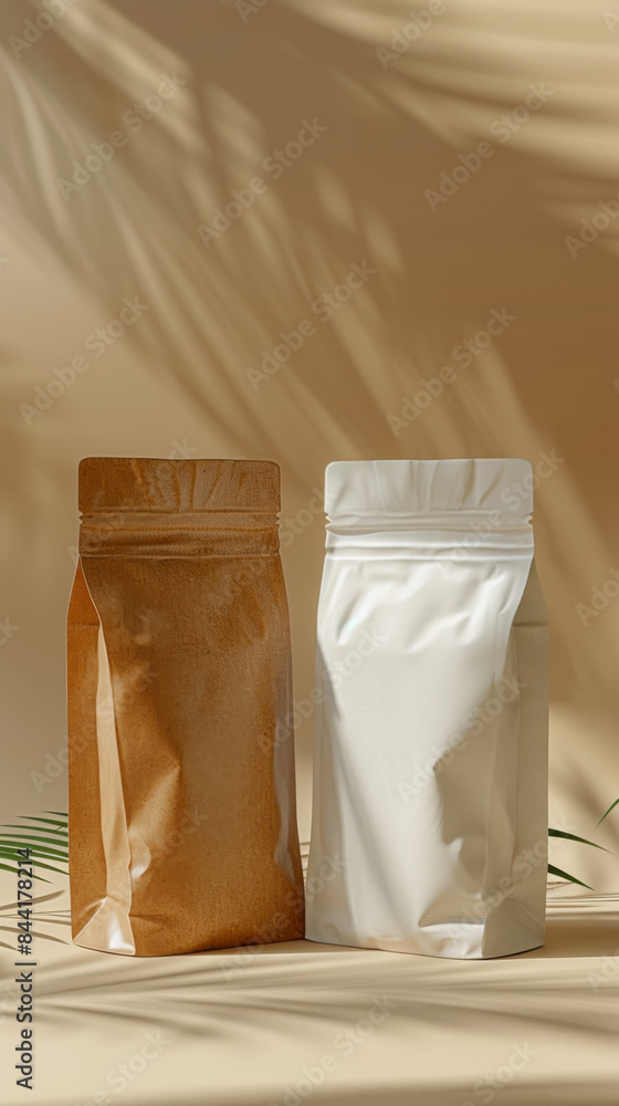 Minimalist brown and white resealable packaging bags with natural ...