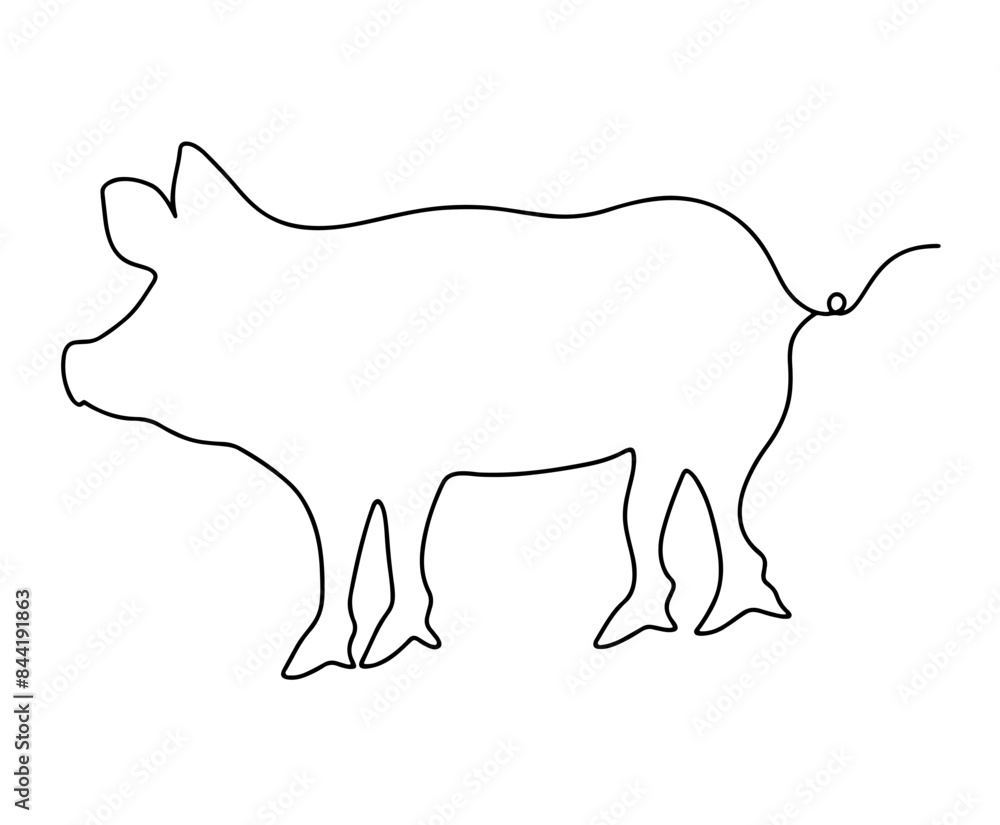 Continuous line drawing animal of a pig Isolated on transparent ...
