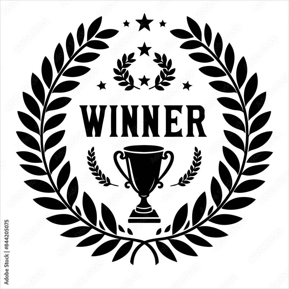 Winner laurel wreath victory icon set. Circular foliate laurels ...