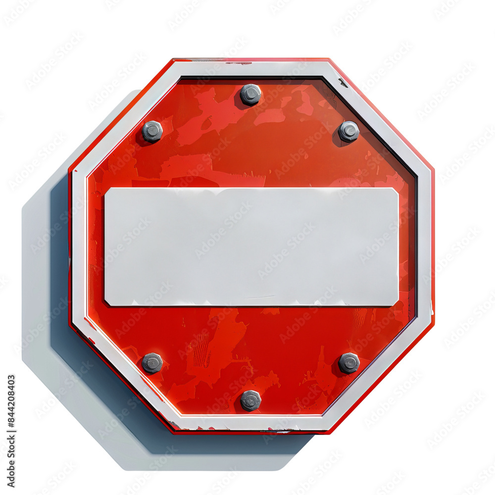Red octagon sign with bolts and blank white space, isolated on white ...