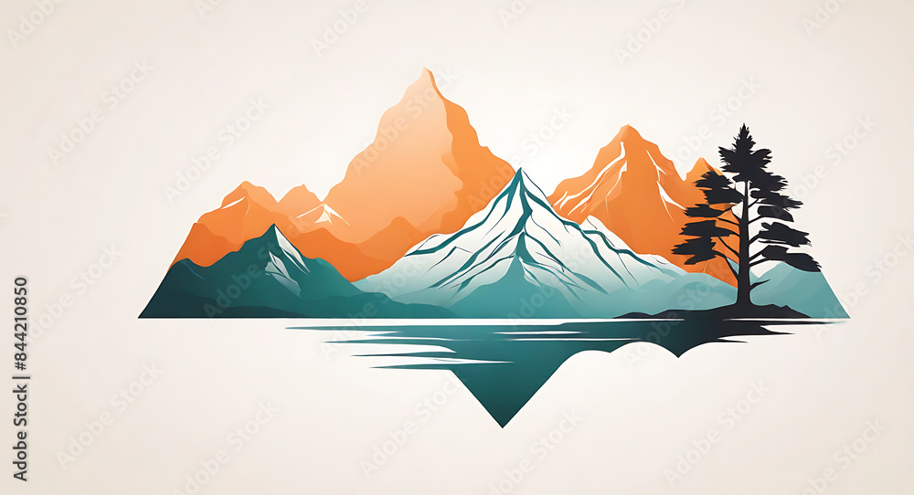 Minimalistic 2d Plain Mountain and tree graphics for a logo or a t ...
