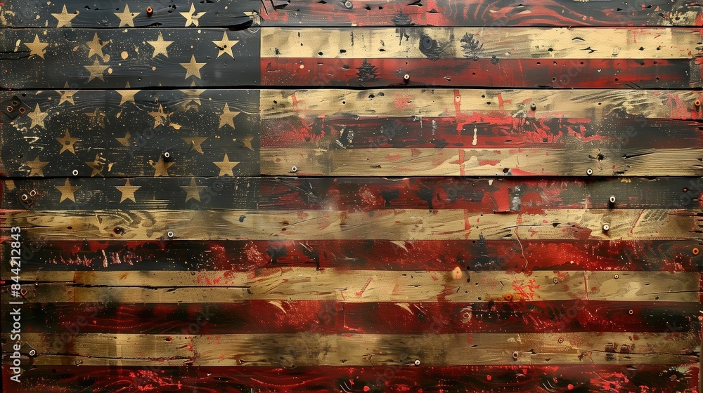 Rustic and Aged American Flag Banner, Patriotic Wood Art Background ...