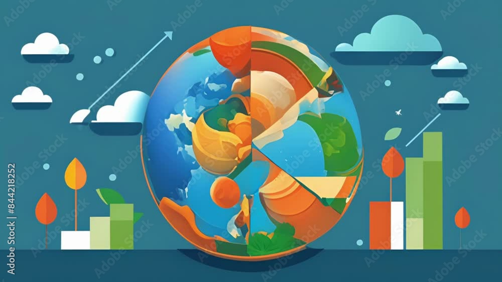 A mural on the side of a building depicting the Earth as a pie chart ...