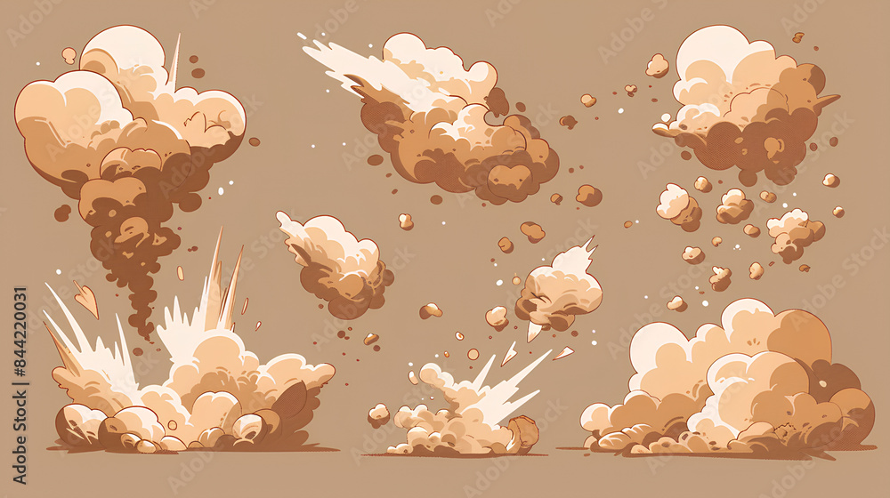 Cartoon brown smoke clouds of different shapes. Vector illustration set ...