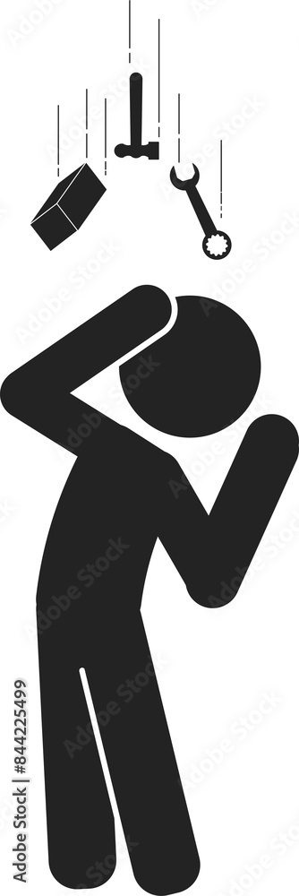 Isolated pictogram safety sign hammer falling on head use for safety ...