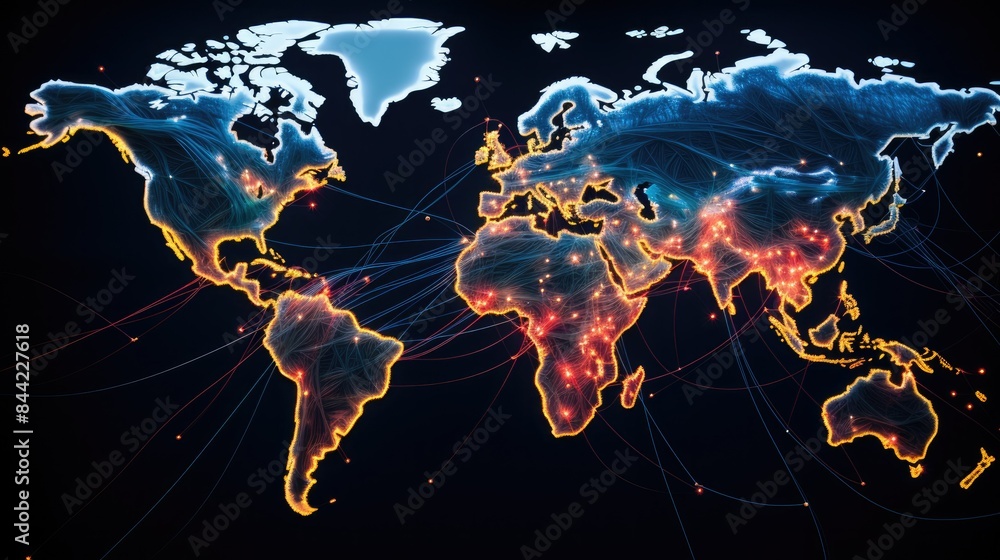 Photograph of a detailed map of the undersea cable network, showcasing ...