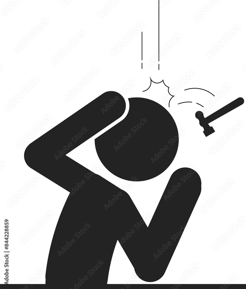 Isolated pictogram safety sign hammer falling on head use for safety ...