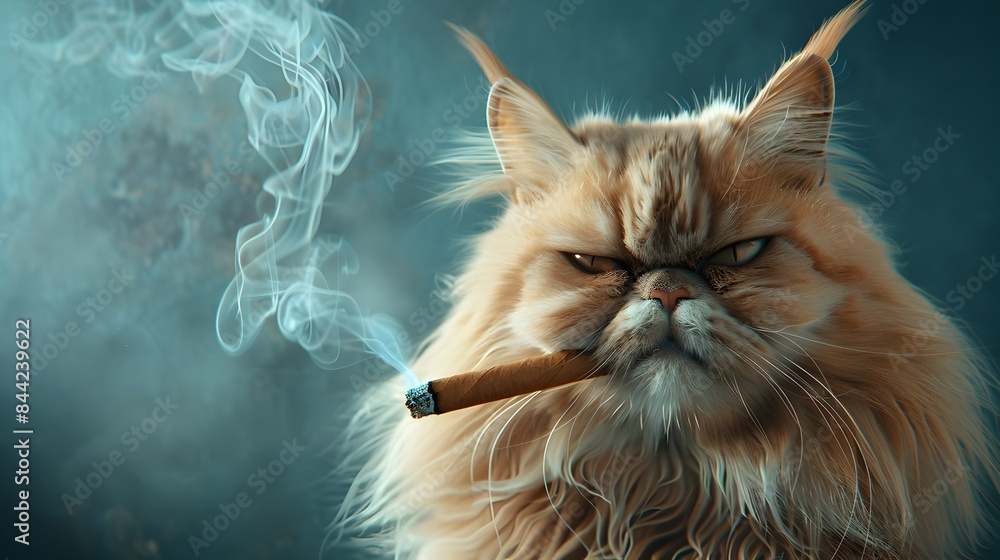 Surreal Portrait of a Persian Cat Smoking a Cigar in a Studio Setting ...