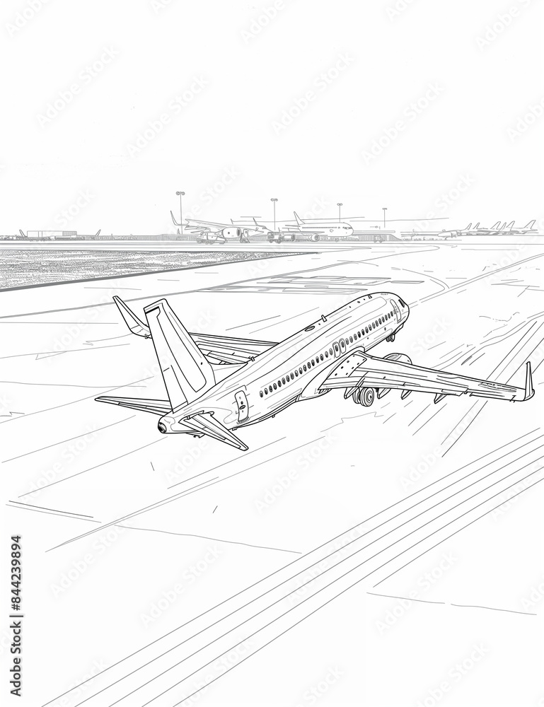 Airplane on the runway - Transportation Line Art Coloring Pages ...
