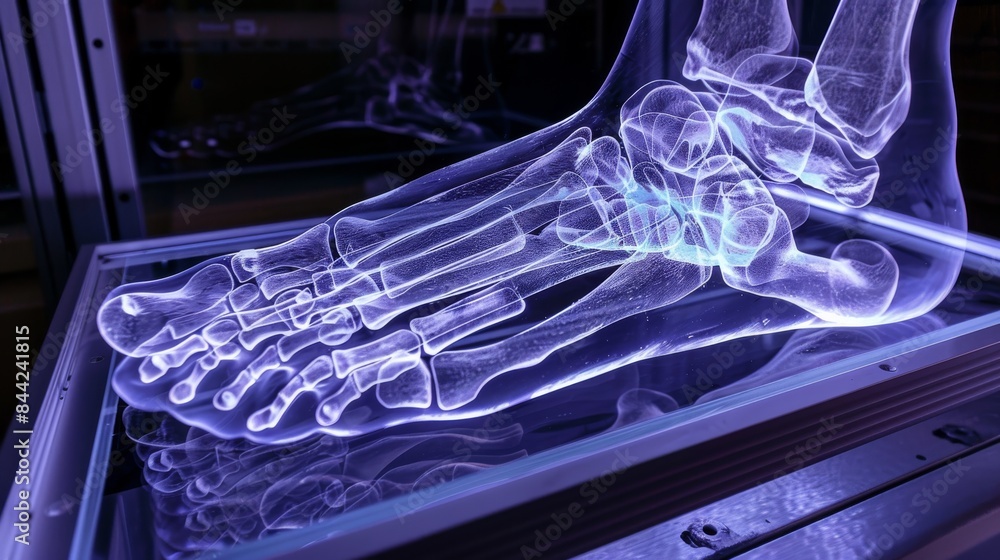 A comprehensive x-ray of a real person's foot, highlighting transparent ...