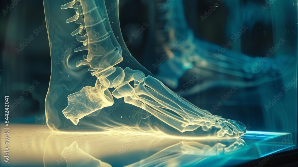 A detailed x-ray of a real person's ankle, showing transparent bones ...