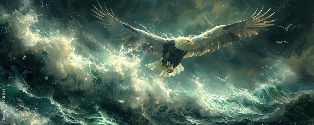 ภาพประกอบสต็อก Capture a majestic eagle soaring high in the sky, seen ...