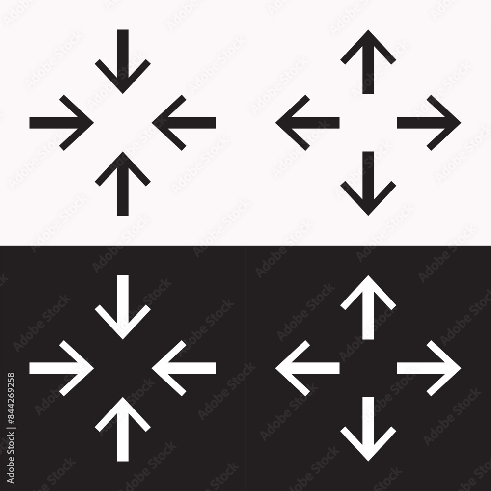 Symbol of expansion and contract, inward and outward arrows in circular ...