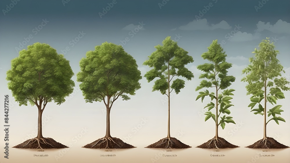 Illustrate the tree at different stages of growth to represent the ...