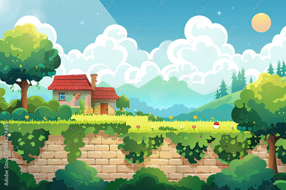 Landscape background, gaming level design backdrop gamer graphics style ...