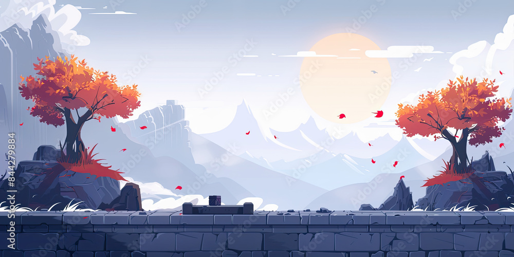 Landscape background, gaming level design backdrop gamer graphics style ...