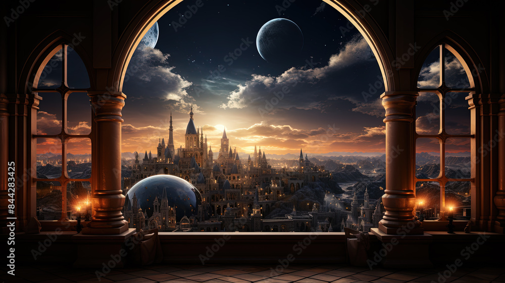 a full front view of a soft ornate backless bench on a wall between two ...