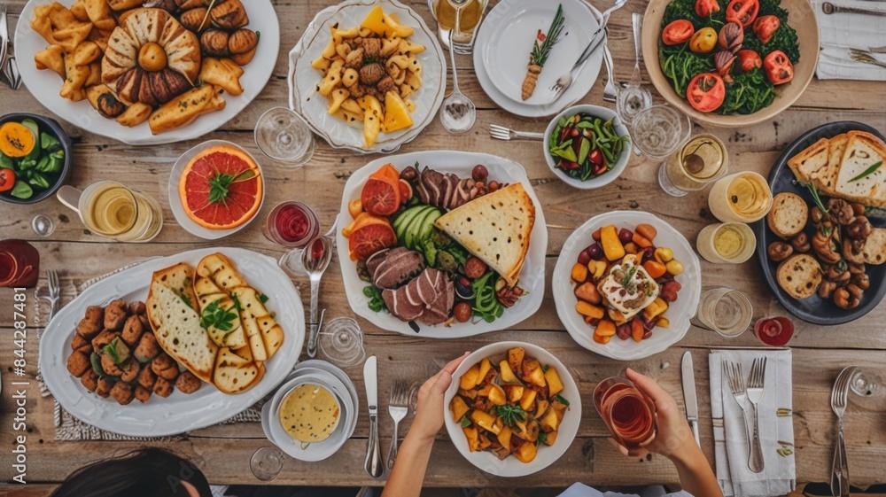 hyper realistic Full table of delicious Dinner party table European ...