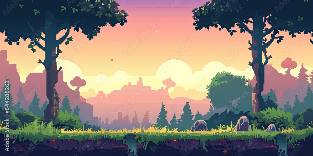 Landscape background, gaming level design backdrop gamer graphics style ...