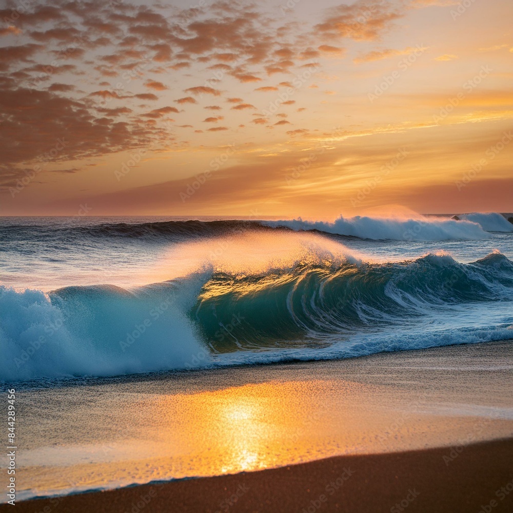 Sunset and waves in ocean. Warmy water texture with bokeh,beach, sunset ...