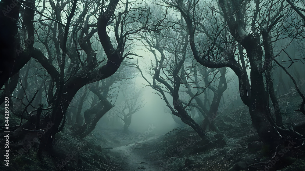 Eerie trees in a dark forest that look like they are whispering secrets ...