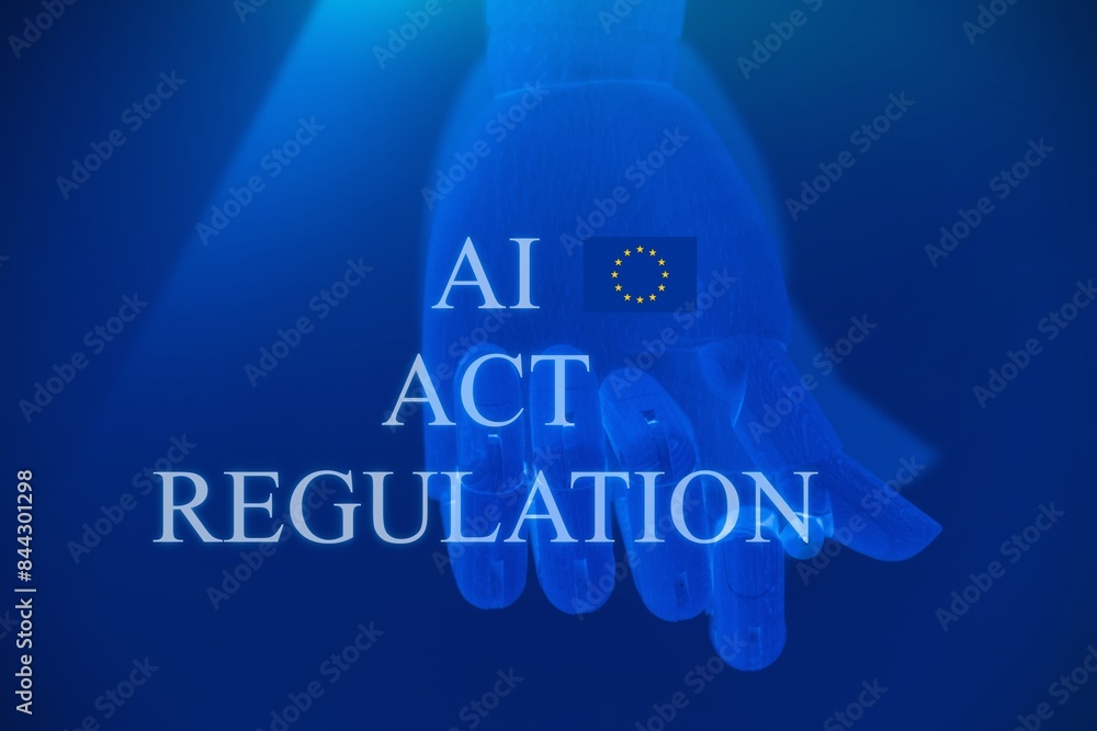 Robot hand writing "Ai Act Regulation" concept of ai act. ai rules ...