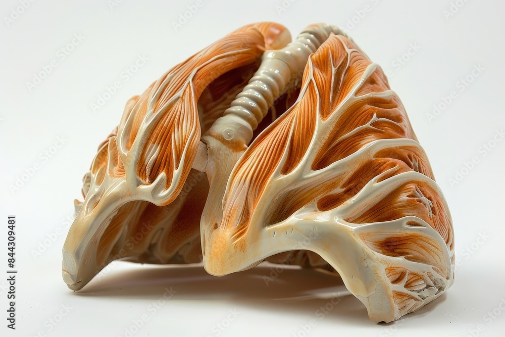 A plastic model of the diaphragm, highlighting its shape, muscle fibers ...