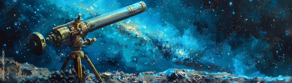 oil painting of rear view space telescopes, blending realistic textures ...