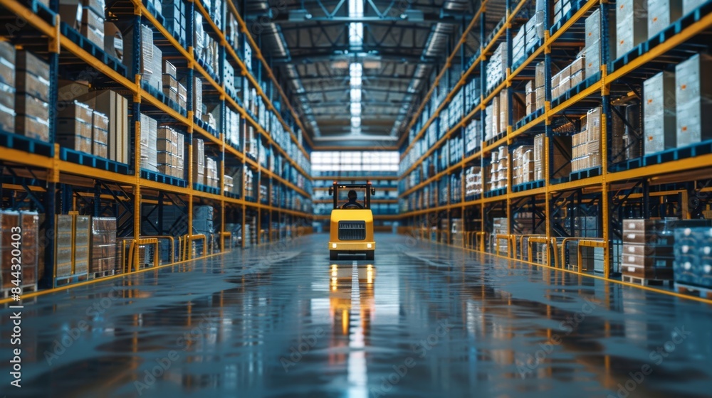 Automated Logistics Efficiency - Robotic Forklifts in Modern Warehouse with Digital Inventory ...