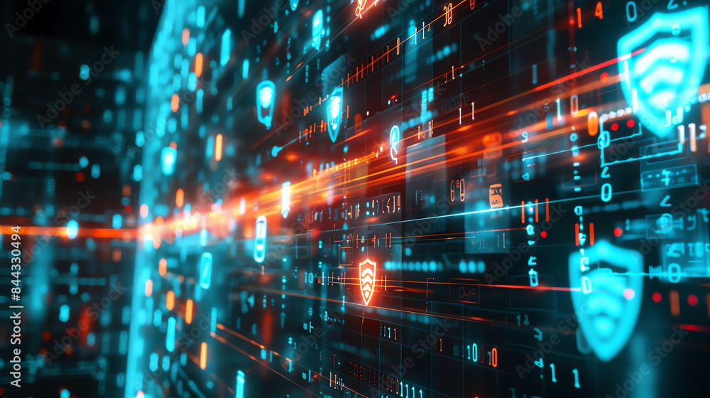 An advanced data encryption system showing encrypted data streams and ...