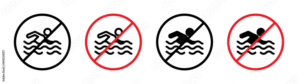 This no swimming sign warns against swimming in unsafe areas, featuring ...