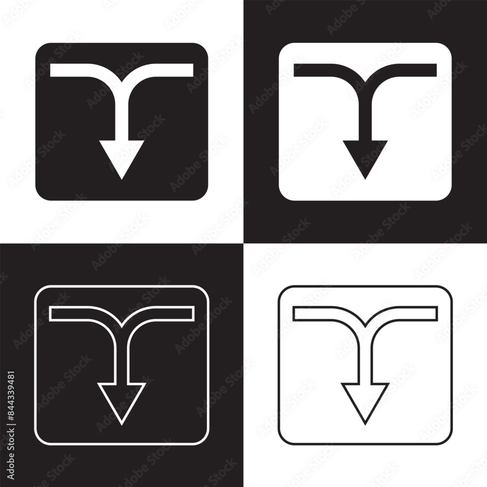 Two arrow merging icon. Clipart image isolated on white and black ...