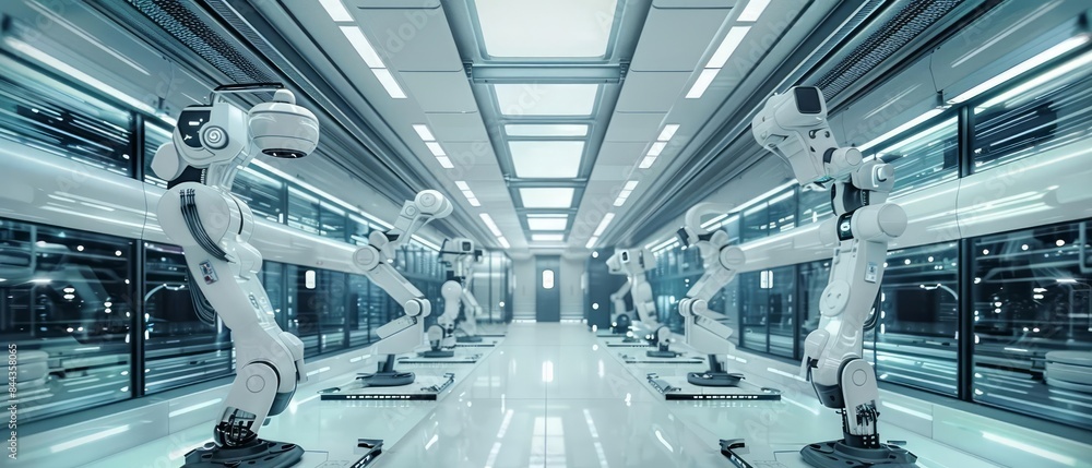 A futuristic factory implementing Total Quality Management TQM with ...