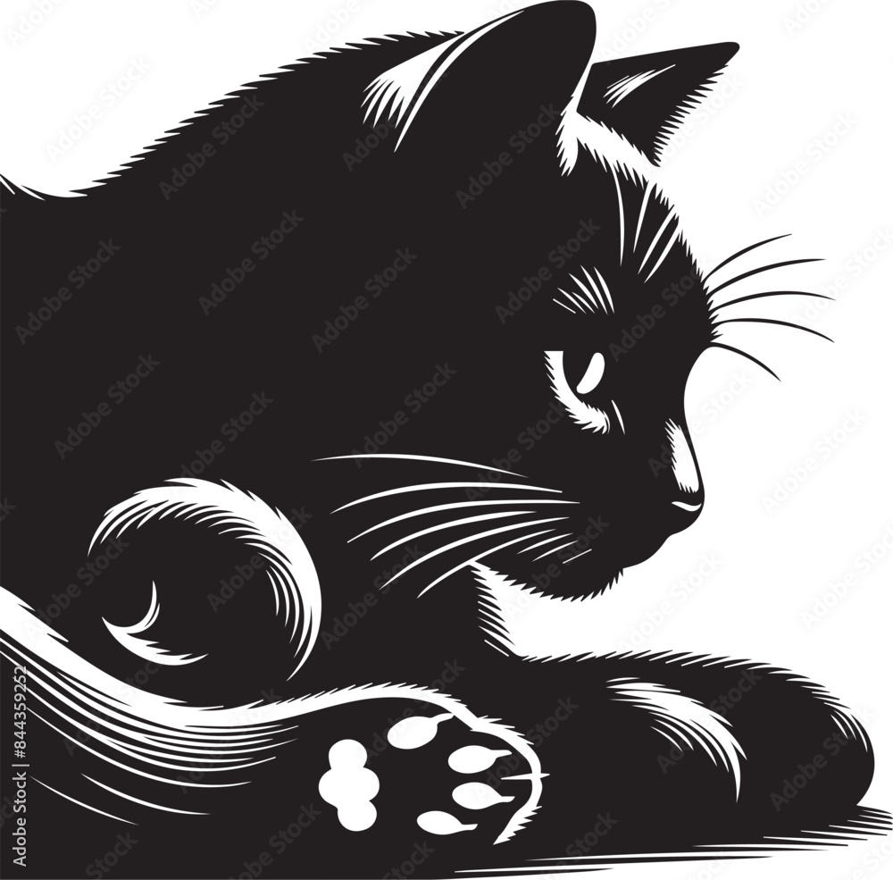 Vetor de Print, vector silhouette of a cat in black and white, Cat ...