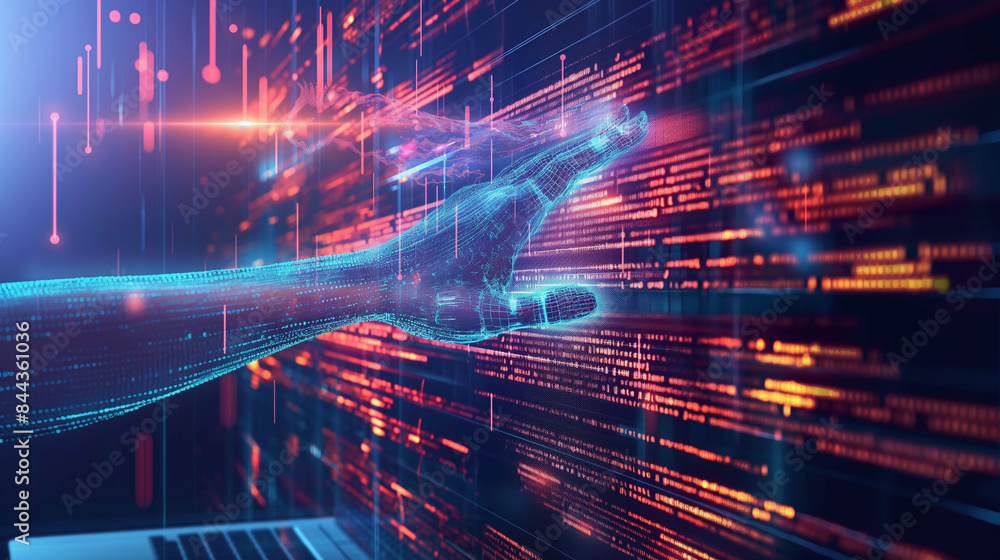 Close Up Vector Hand Blurred Image On Computer Screen Code Programming Technology Coding Text