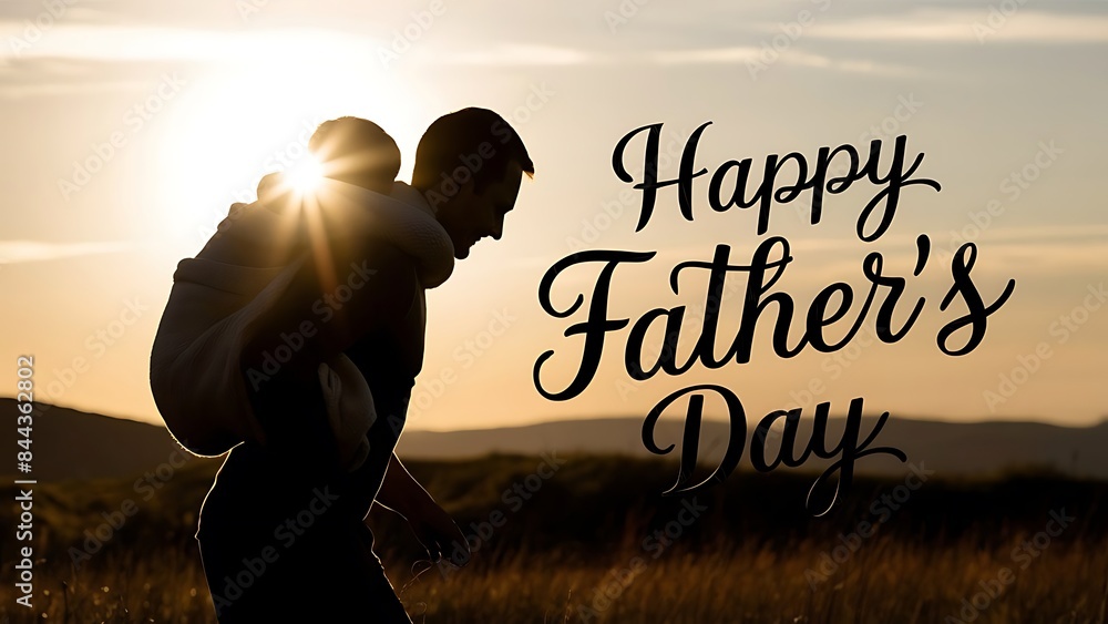 Happy Fathers Day Background With Kid On Back Of Father Silhouette ...