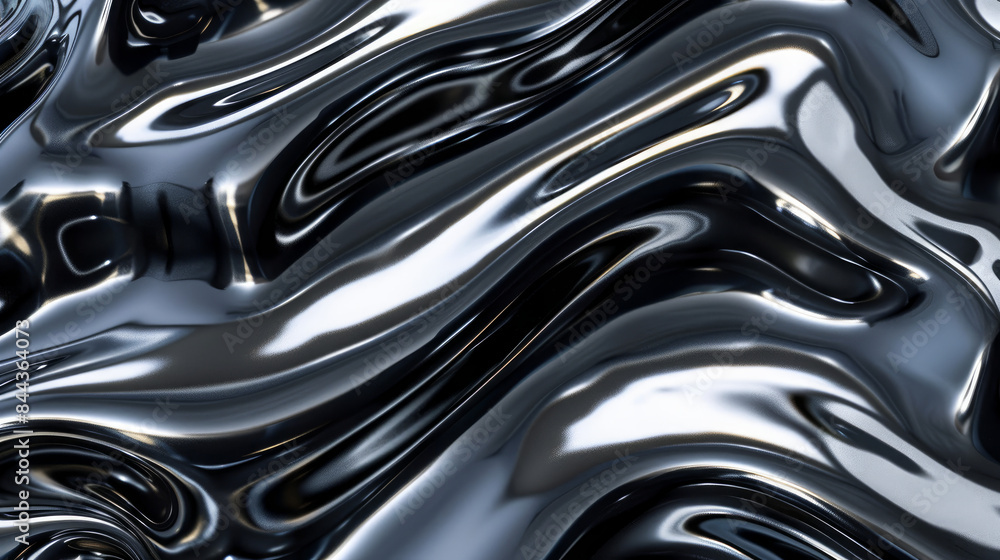 Metallic background with dark waves and a mirror-like surface. This 3D ...