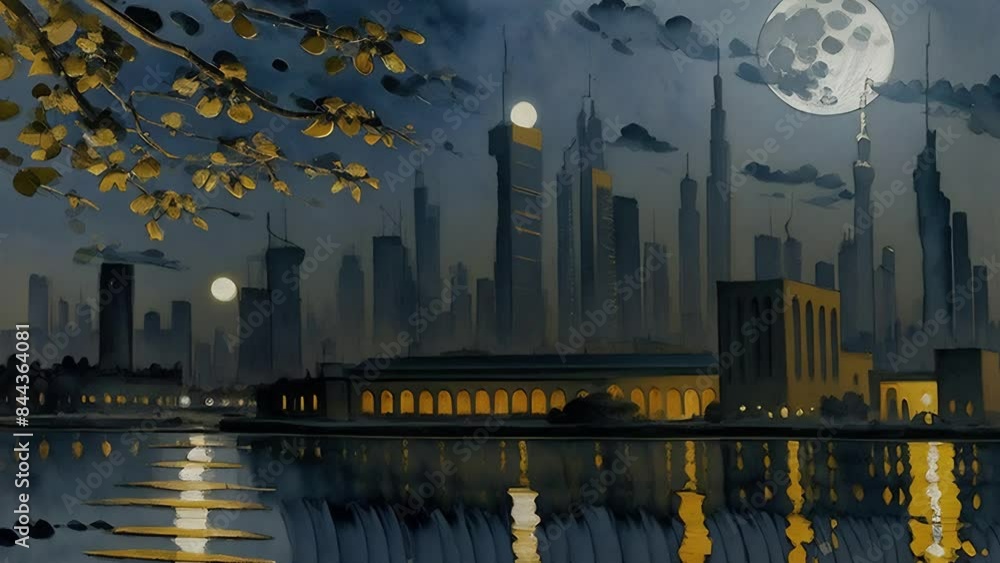 Futuristic urban animation of cyberpunk cityscape with high skyscrapers ...